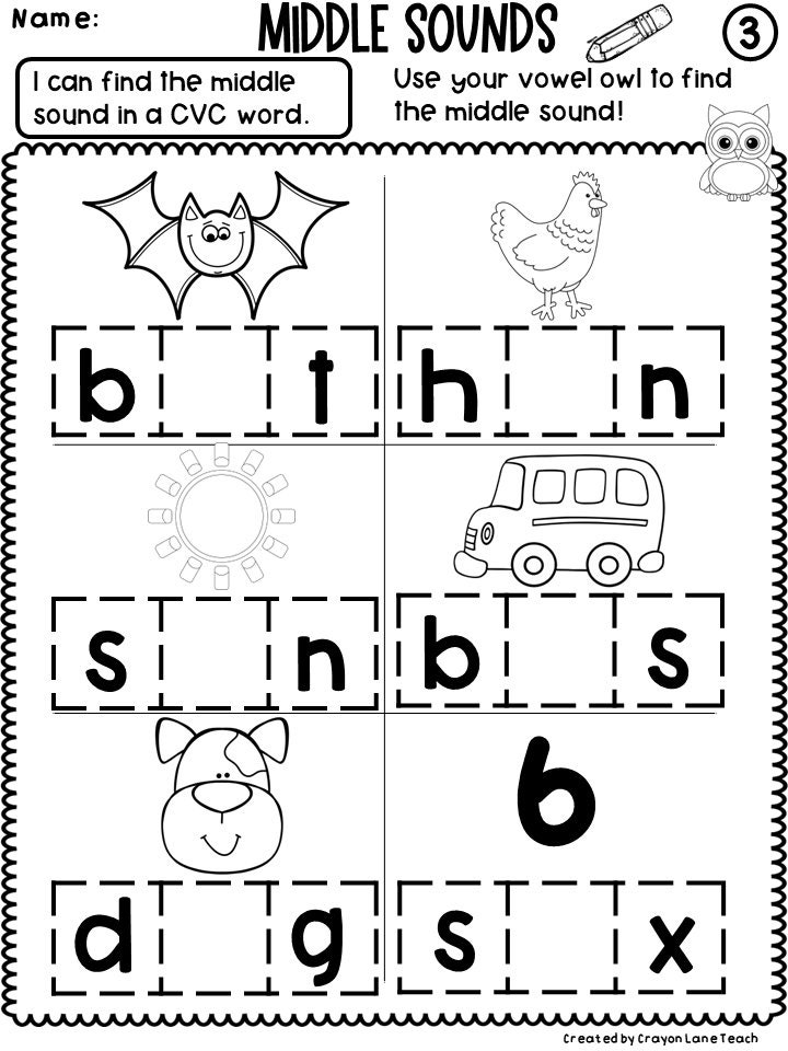 Middle Sound Short Vowel Find the Middle Sound Activity Home School ...