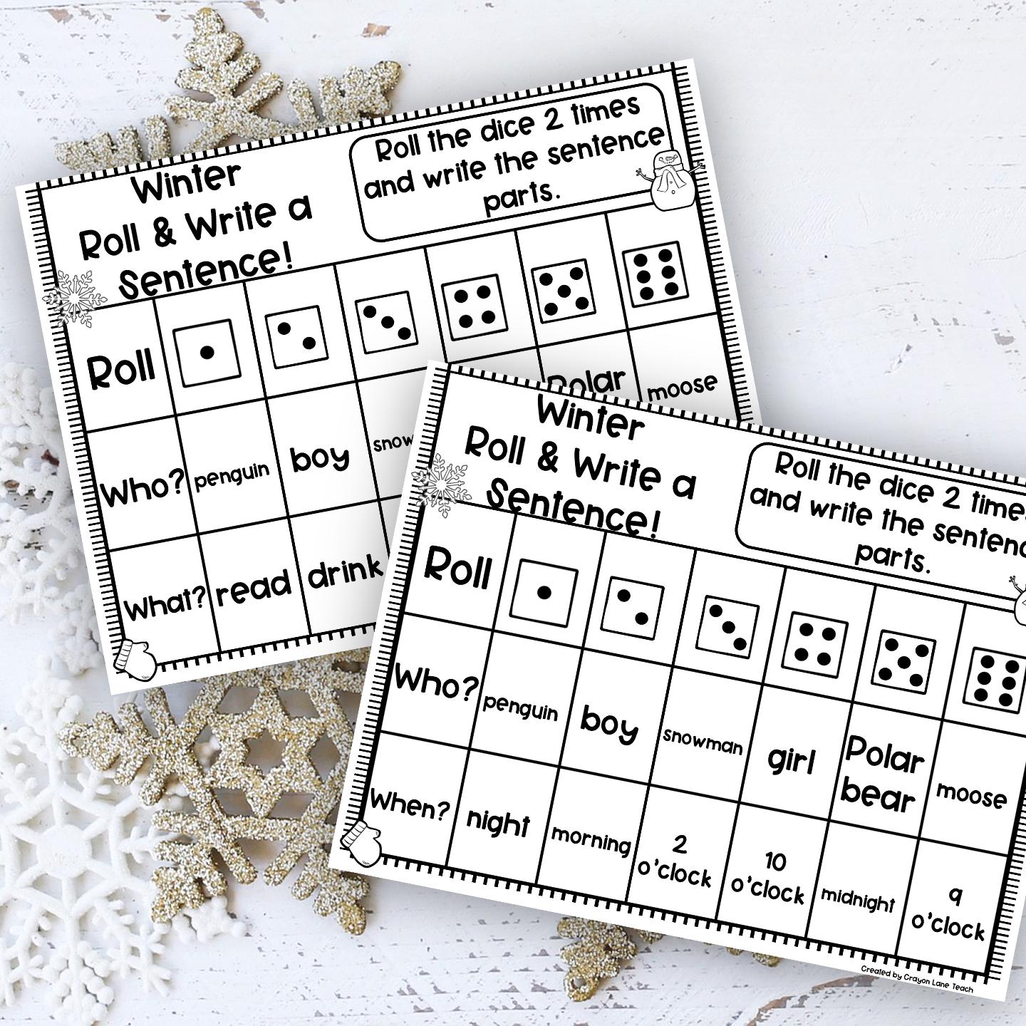 Sentence Building Game for Kids Homeschool Winter Sentence Writing ...