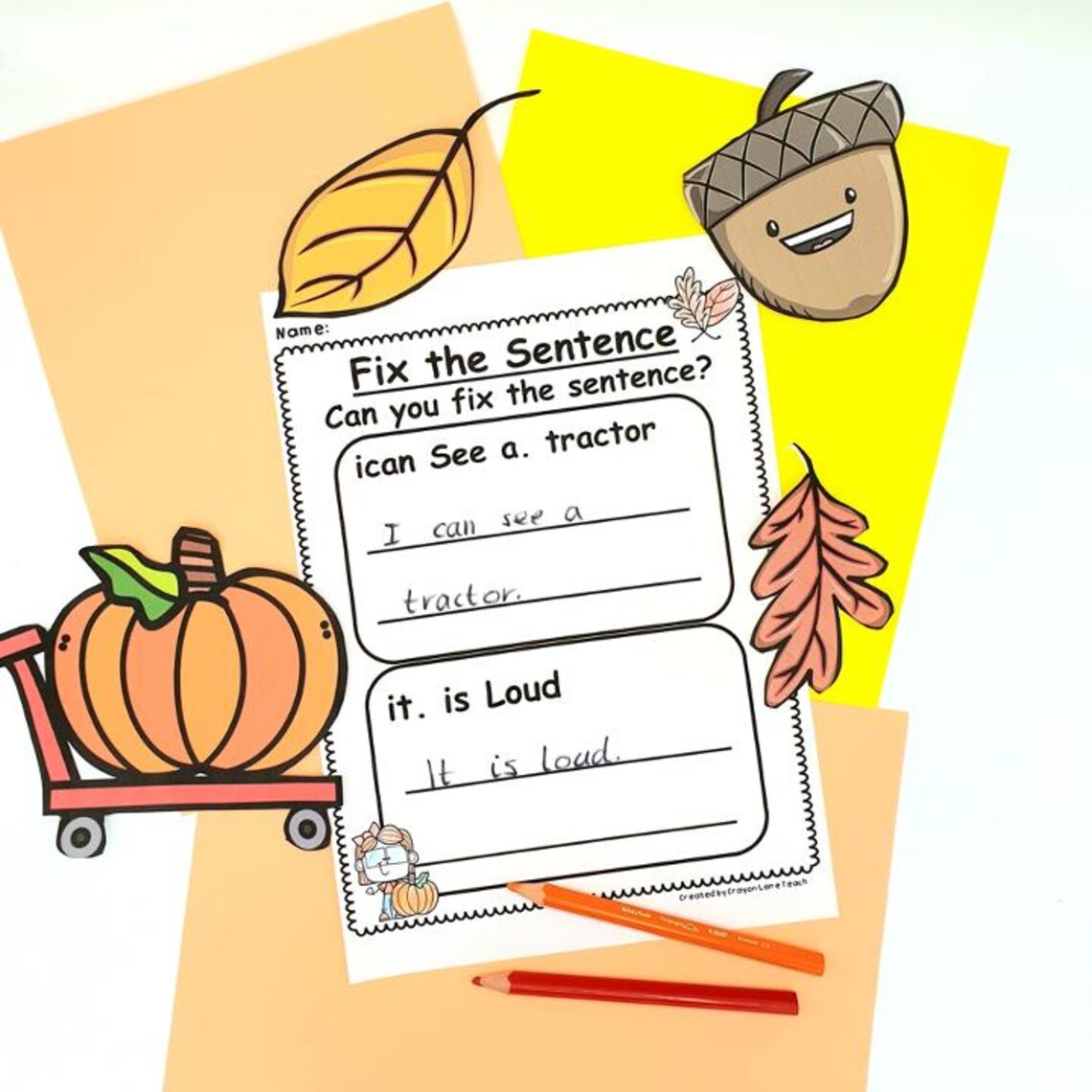 Sentence Writing Practise Worksheets for Kids Fall Autumn Homeschool ...
