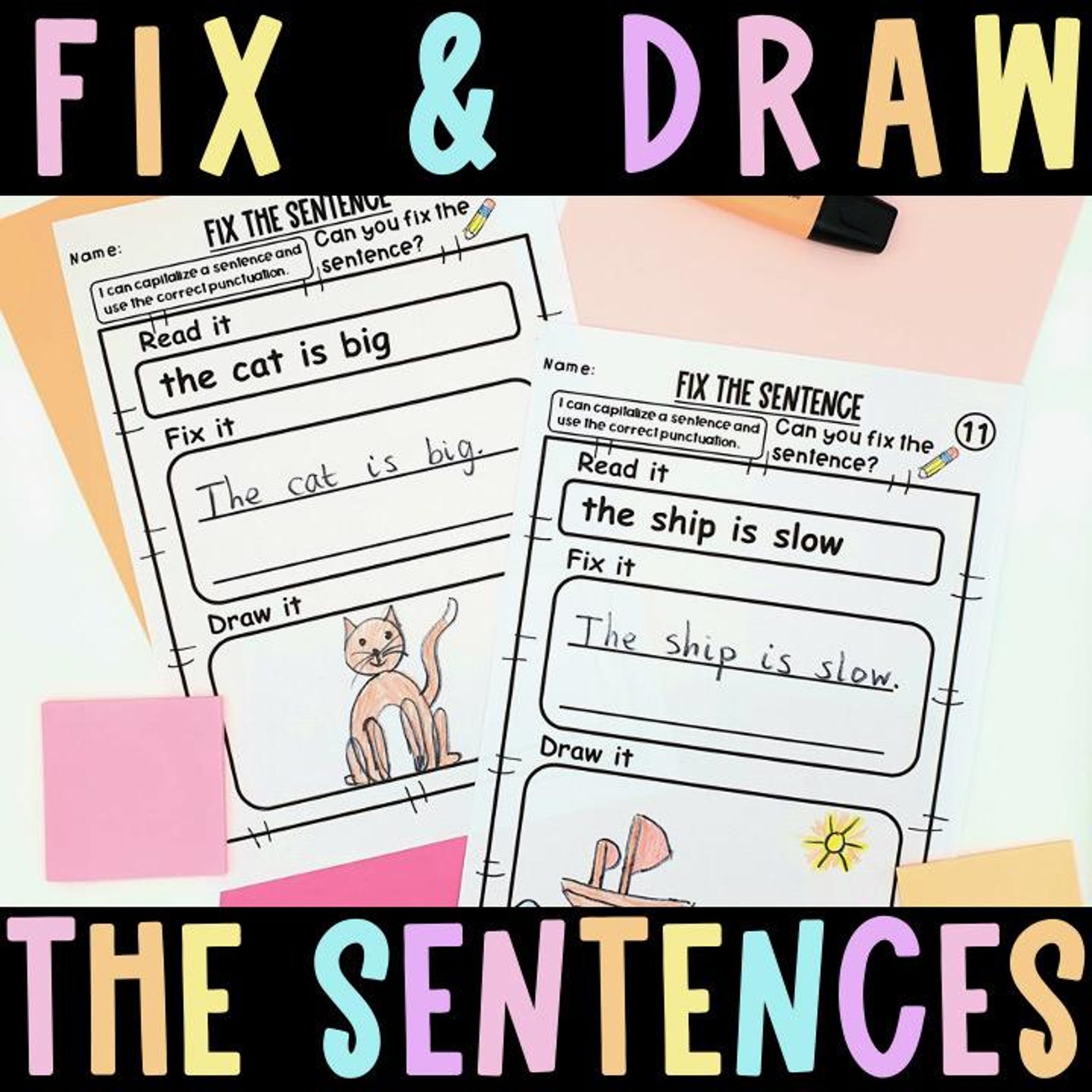 Sentence Writing Practise Worksheets for Kids Homeschool Reading ...