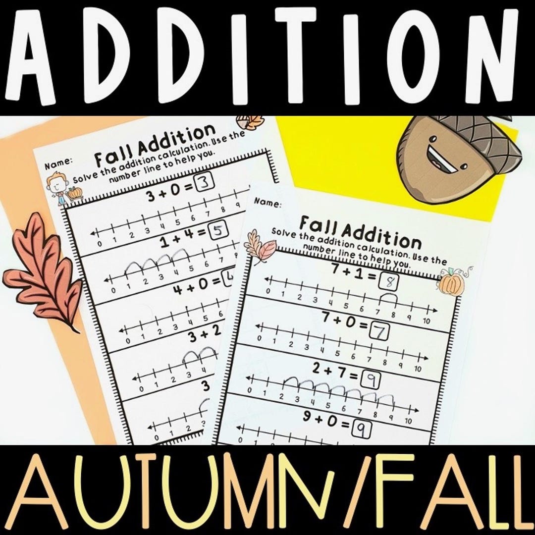 Addition Within 20 Practise Worksheets for Kids Fall Autumn Homeschool ...