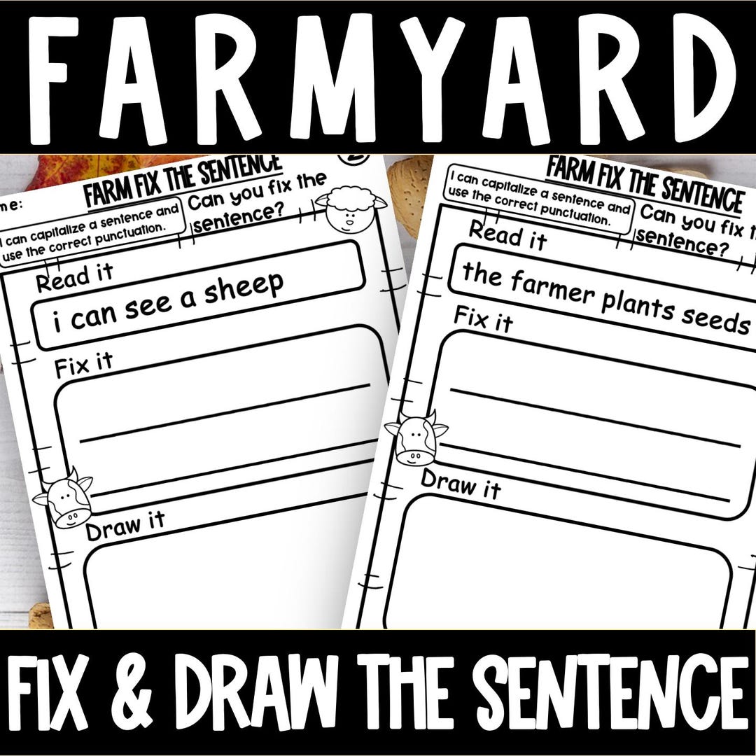 Sentence Writing Practise Worksheets for Kids Farm Reading Fluency ...
