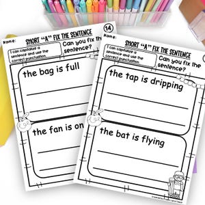 Sentence Writing Practise Worksheets for Kids CVC Words Homeschool ...