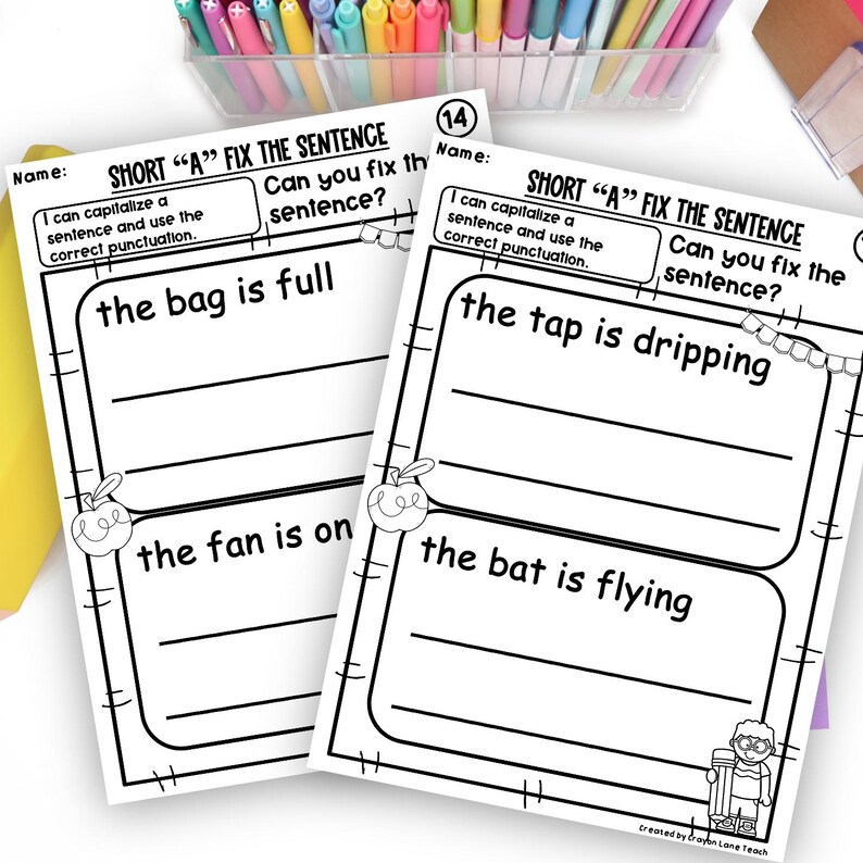 Sentence Writing Practise Worksheets for Kids CVC Words Homeschool ...