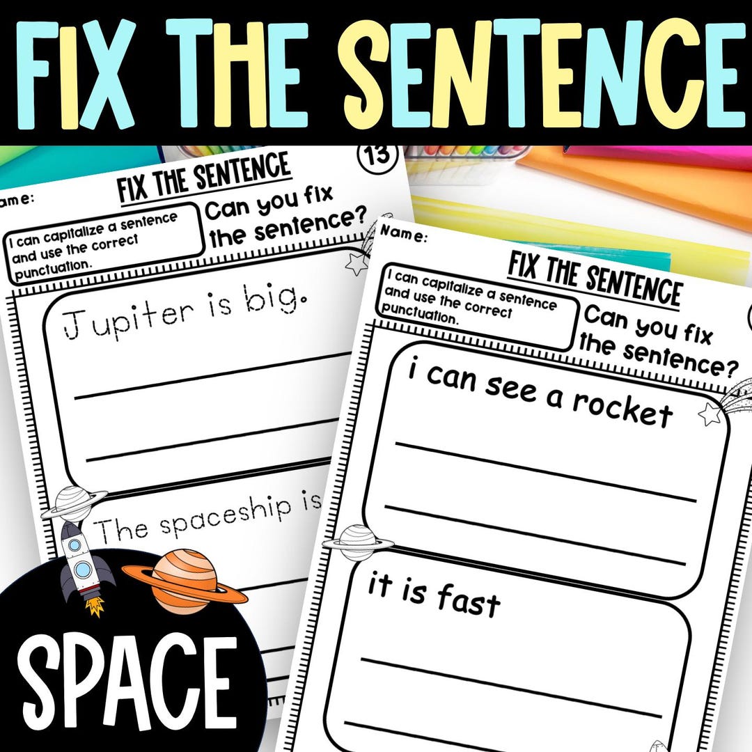 Space Sentence Writing Practise Worksheets for Kids Homeschool Learning ...
