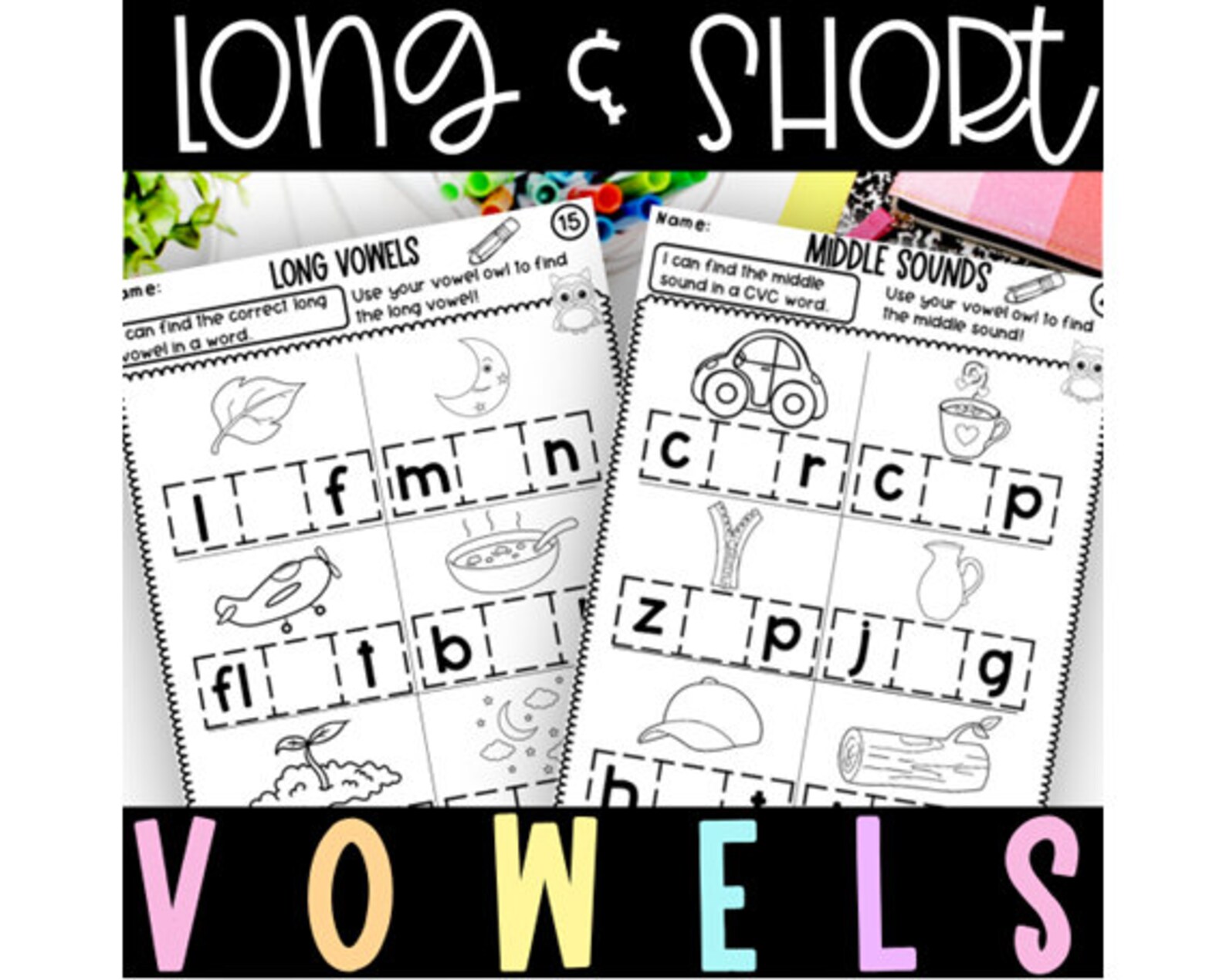 Phonics Worksheets Short and Long Vowels Kindergarten 1st Grade Year 1 ...