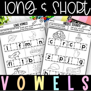 Phonics Worksheets Short and Long Vowels Kindergarten 1st Grade Year 1 ...