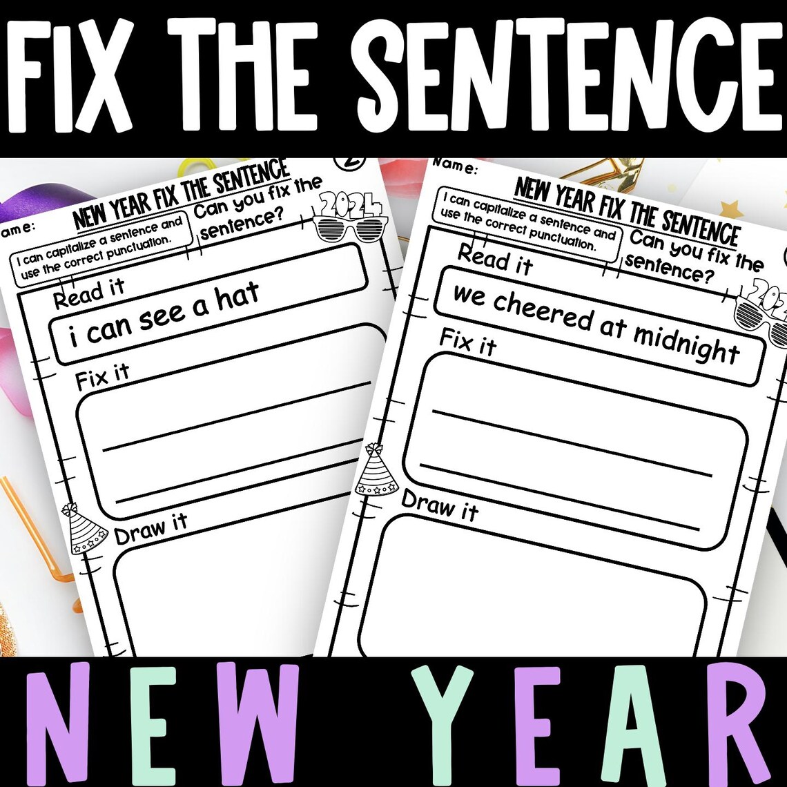 Sentence Writing Practise Worksheets for Kids New Year Reading Fluency ...