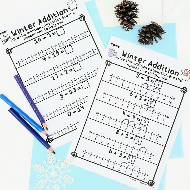Addition Within 20 Practise Worksheets for Kids Winter Homeschool ...