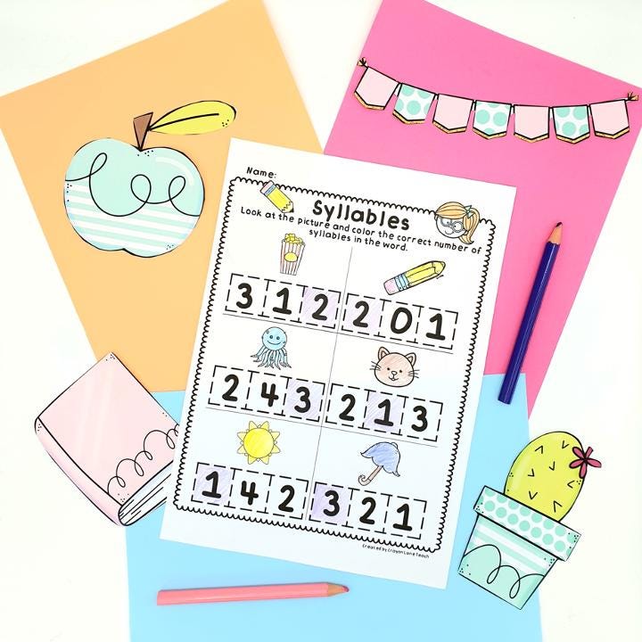 Phonological Awareness Worksheets Counting Syllables Phonemic Awareness ...