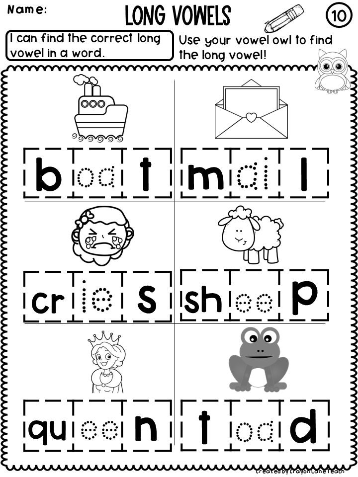 Phonics Practise Worksheets for Kids Long Vowels Find the Missing Sound ...