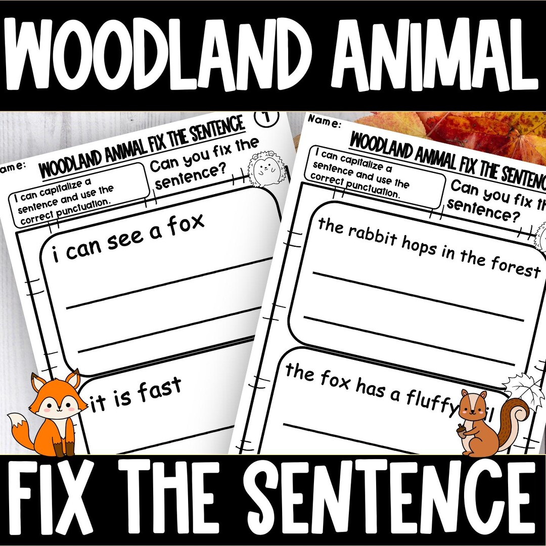 Sentence Writing Practise Worksheets for Kids Woodland Animals ...