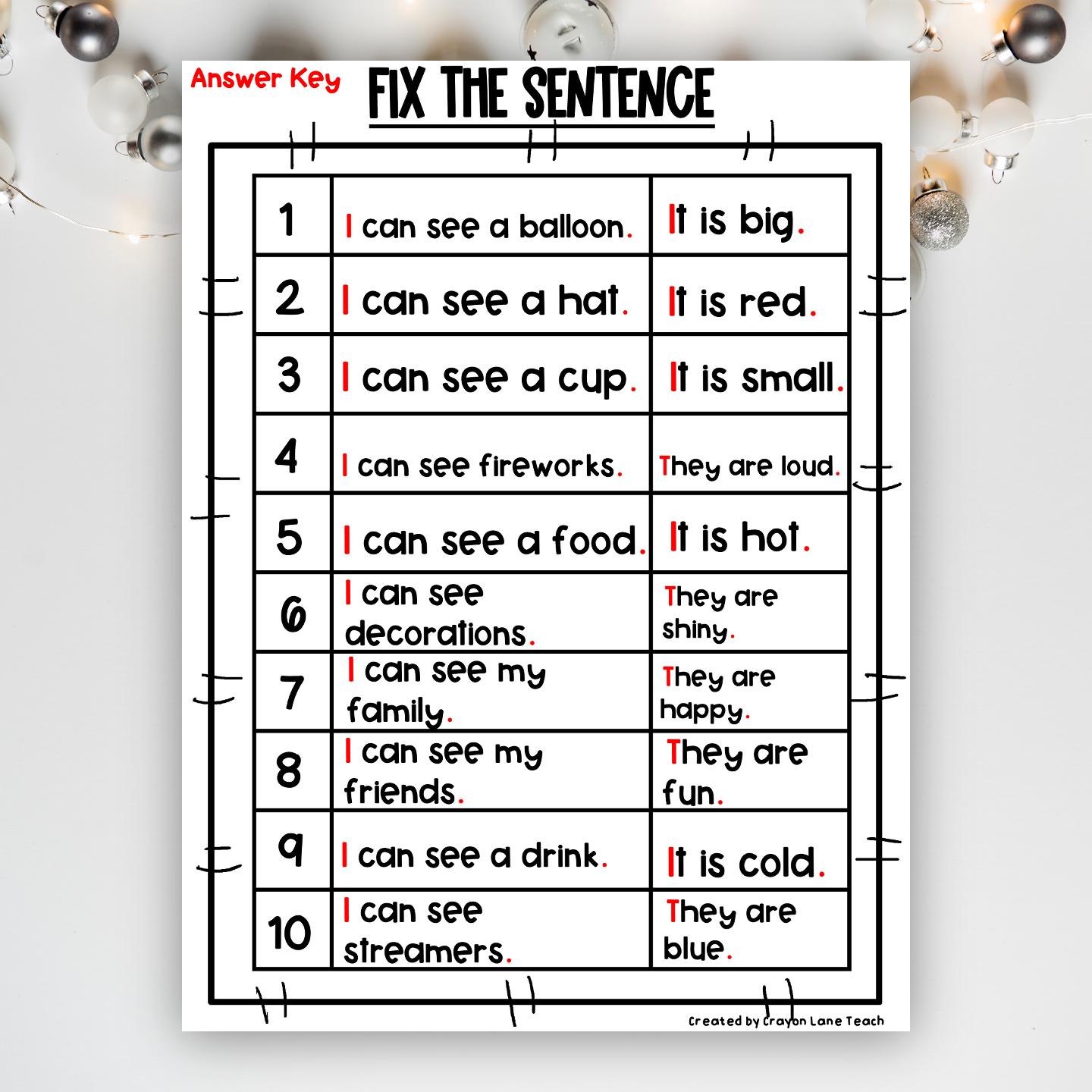 Sentence Writing Practise Worksheets for Kids New Year Homeschool ...