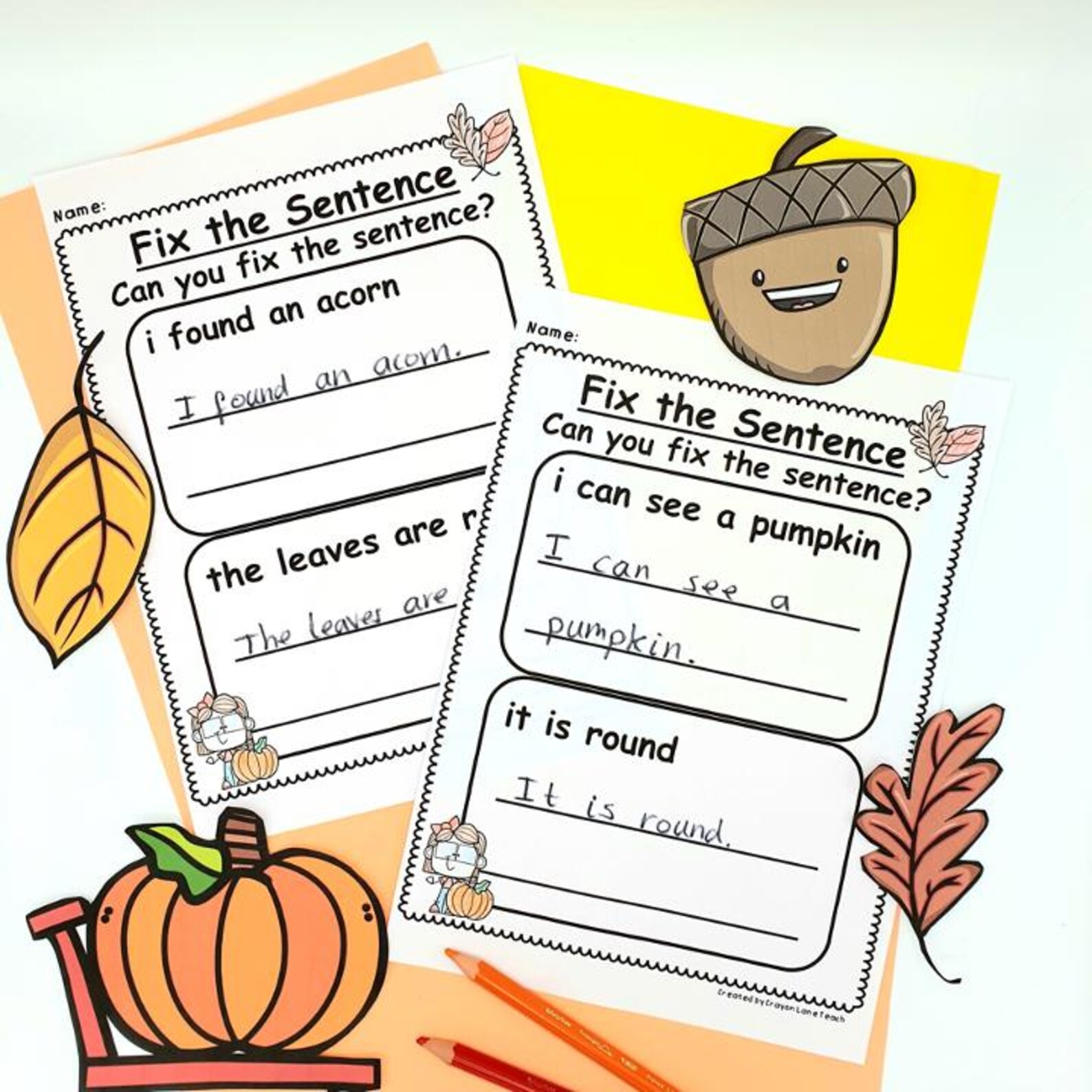 Sentence Writing Practise Worksheets for Kids Fall Autumn Homeschool ...