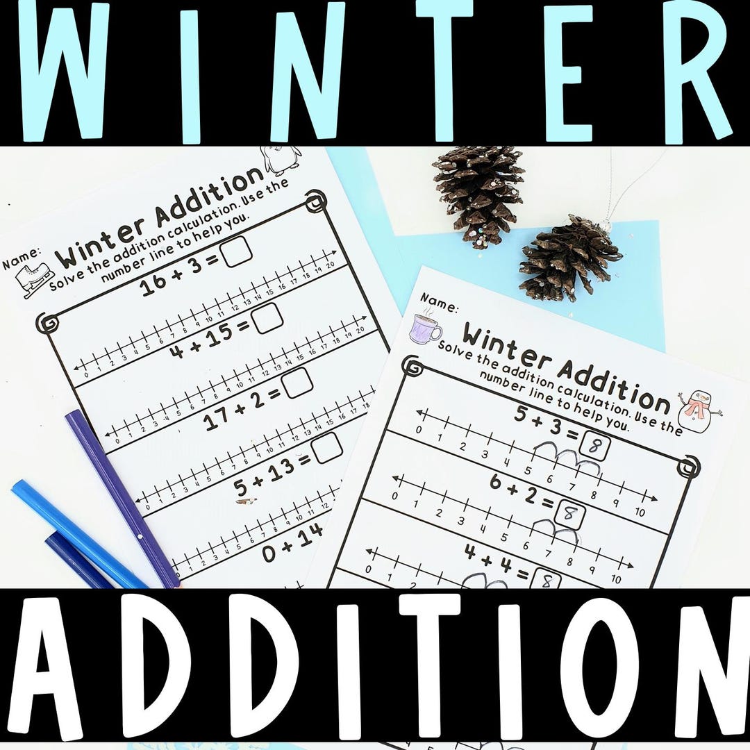 Addition Within 20 Practise Worksheets for Kids Winter Homeschool ...