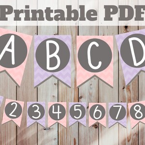 Printable Pastel Alphabet Number Bunting Garland Banner Party Classroom ...
