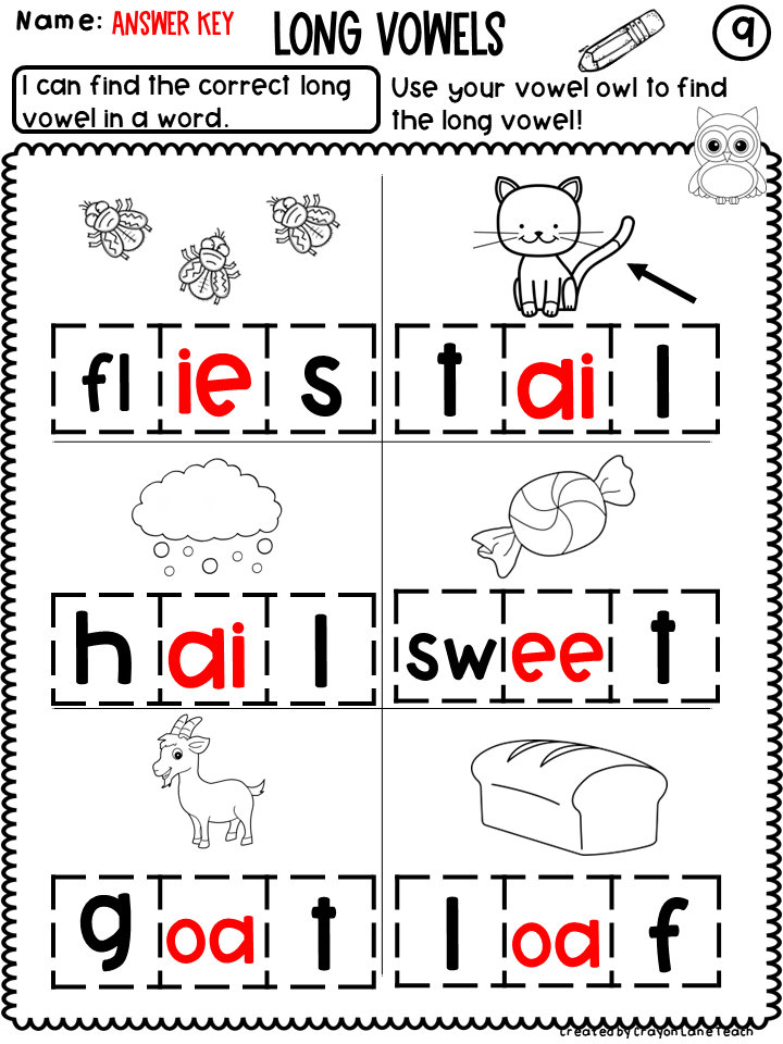 Phonics Practise Worksheets for Kids Long Vowels Find the Missing Sound ...