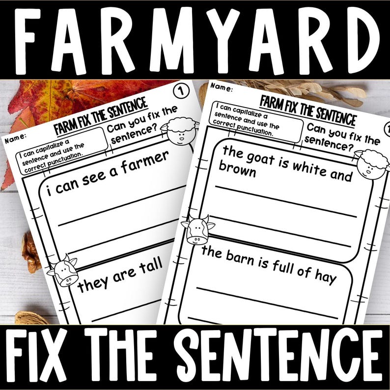 Sentence Writing Practise Worksheets for Kids Farm Homeschool Sentence ...