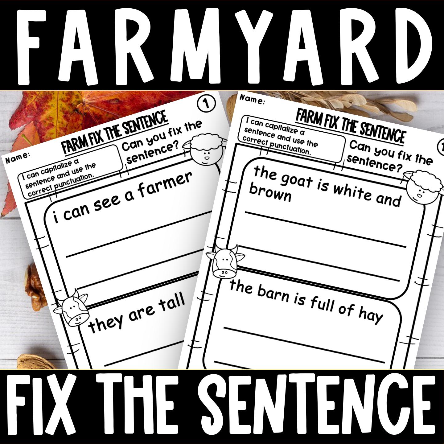 Sentence Writing Practise Worksheets for Kids Farm Homeschool Sentence ...