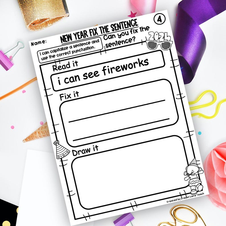 Sentence Writing Practise Worksheets for Kids New Year Reading Fluency ...