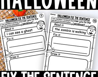 Sentence Writing Practise Worksheets for Kids Halloween Reading Fluency ...