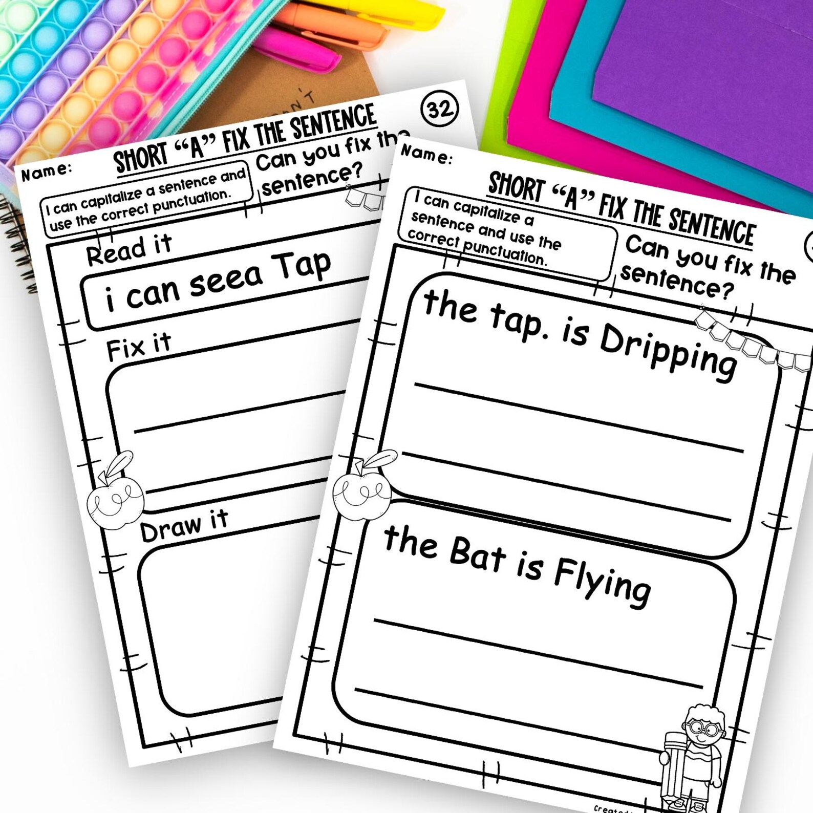 Sentence Writing Practise Worksheets for Kids CVC Words Homeschool ...