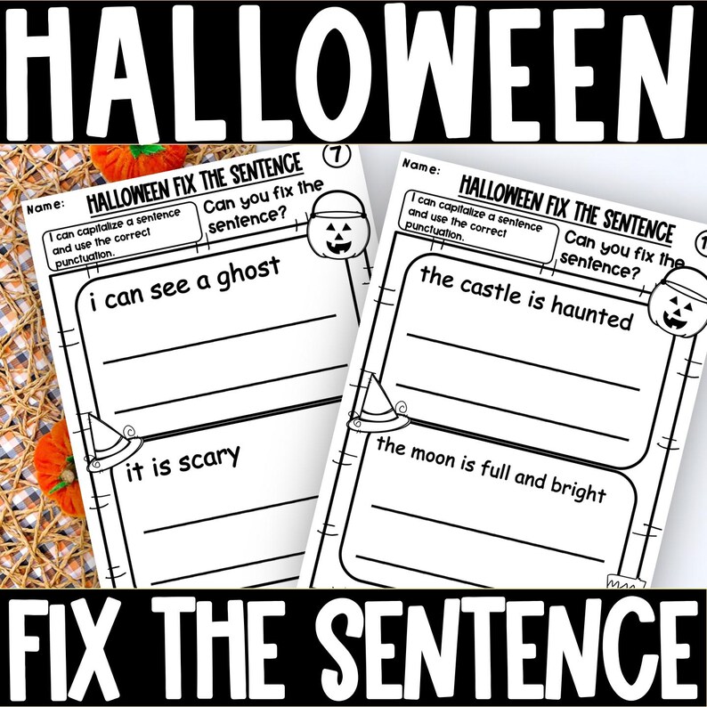 Sentence Writing Practise Worksheets for Kids Halloween Homeschool ...