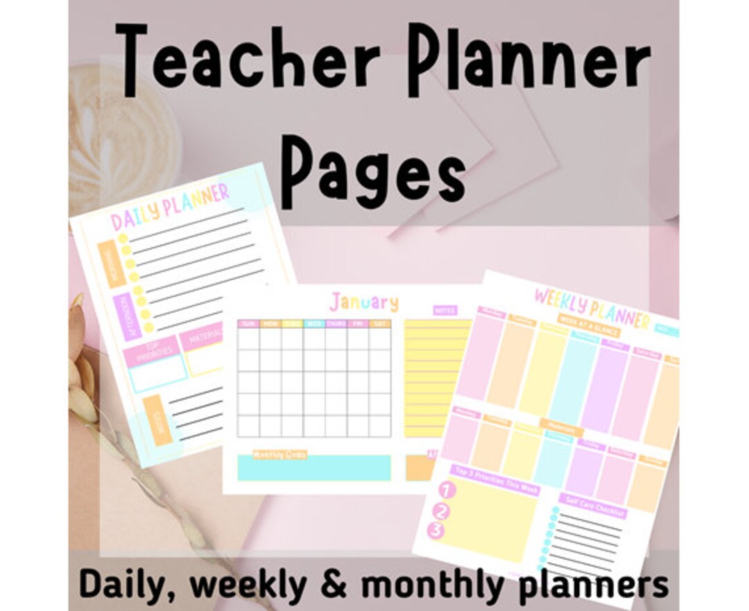 Teacher Planner Pages Undated Daily Weekly Monthly Planners Printable ...