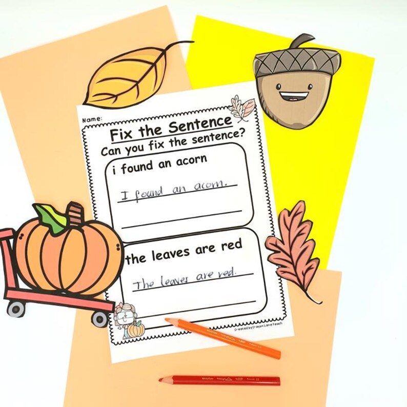 Sentence Writing Practise Worksheets for Kids Fall Autumn Homeschool ...