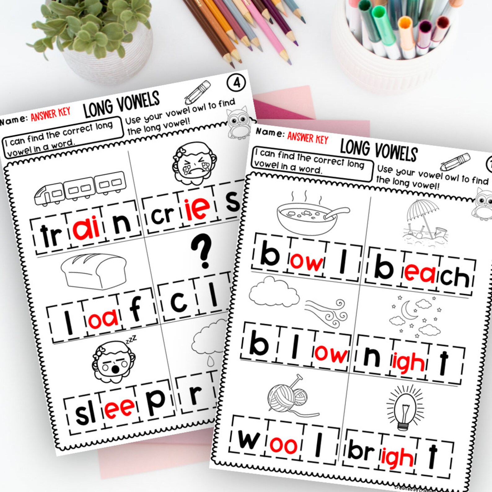 Phonics Worksheets Short and Long Vowels Kindergarten 1st Grade Year 1 ...