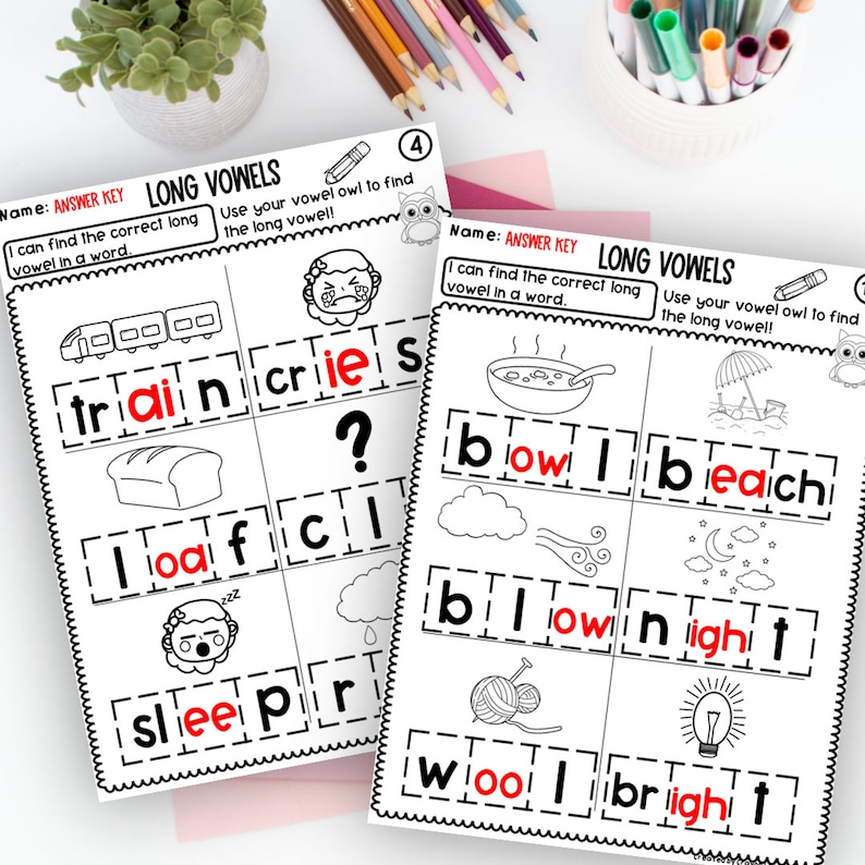 Phonics Worksheets Short and Long Vowels Kindergarten 1st Grade Year 1 ...