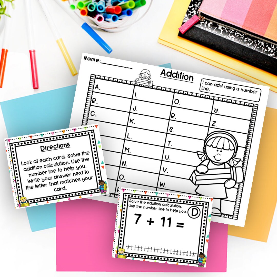 Addition With a Number Line Task Cards Kindergarten 1st Grade Home ...