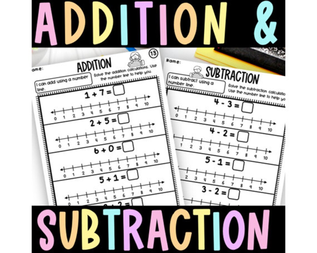 Addition Subtraction on a Number Line Worksheet Bundle 1st Grade ...
