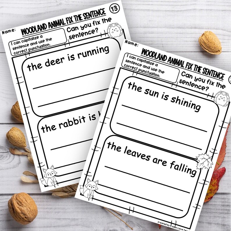 Sentence Writing Practise Worksheets for Kids Woodland Animals ...