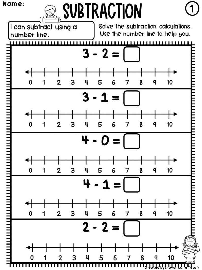 Math Worksheets Subtraction With a Number Line Worksheets Kindergarten ...