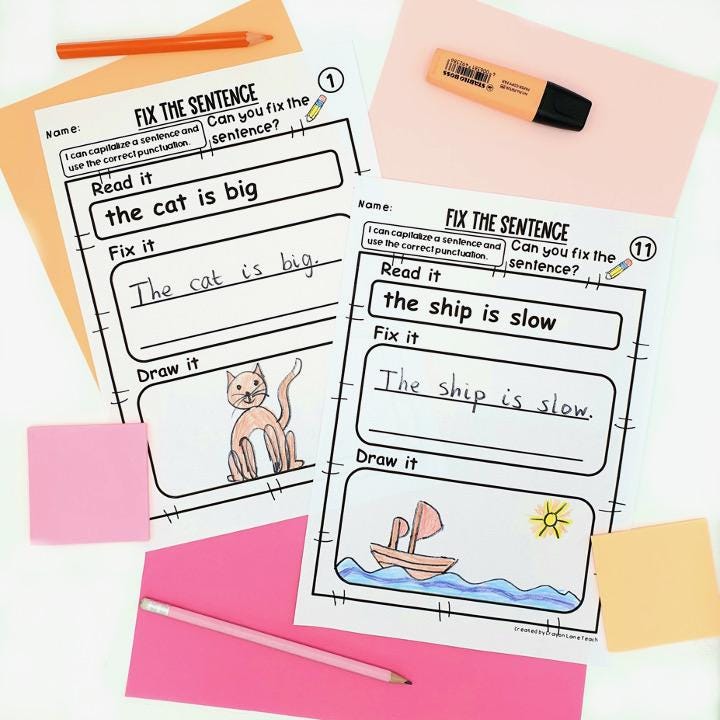 Sentence Writing Practise Worksheets for Kids Homeschool Reading ...