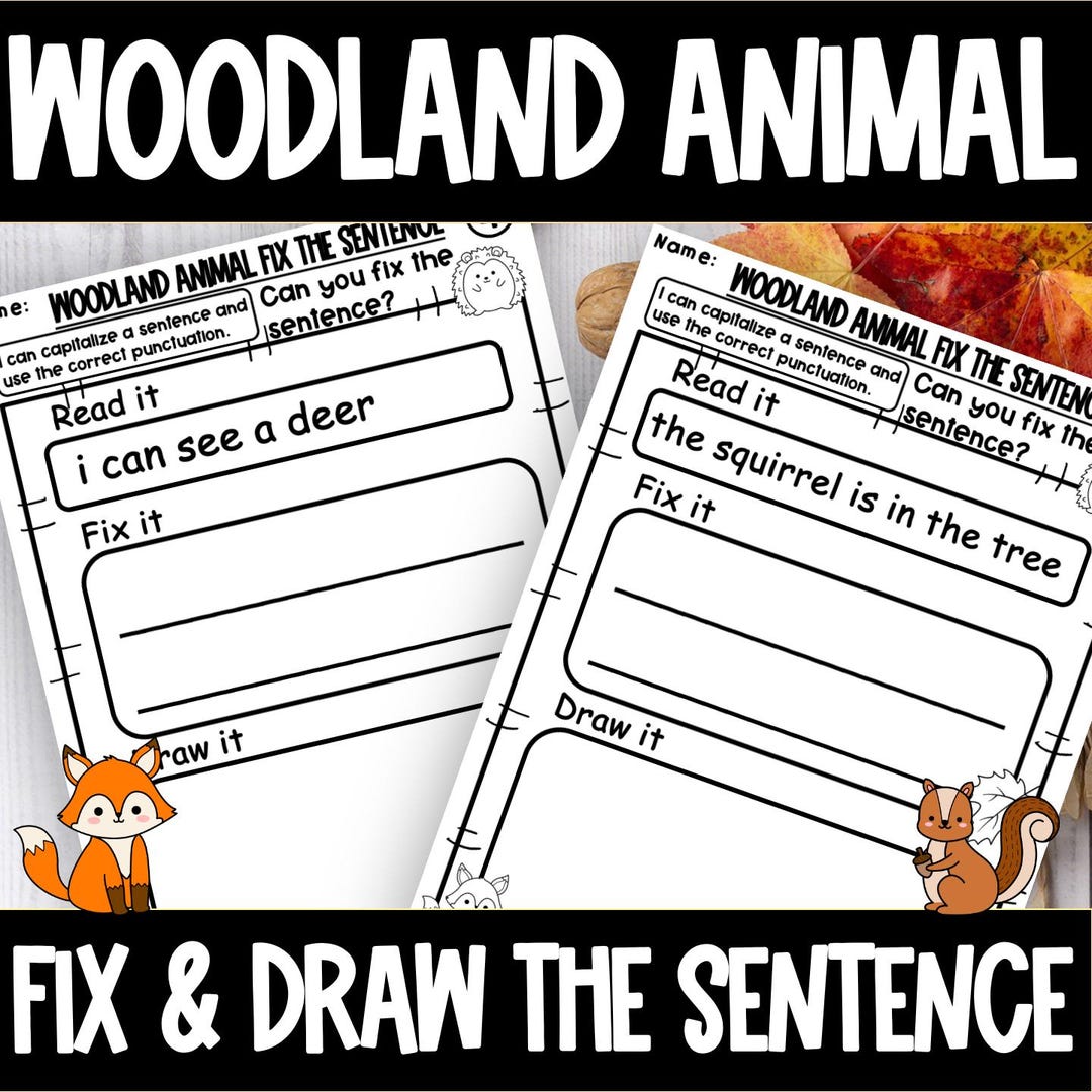 Sentence Writing Practise Worksheets for Kids Woodland Animals ...