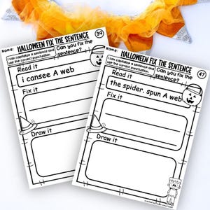 Sentence Writing Practise Worksheets for Kids Halloween Reading Fluency ...
