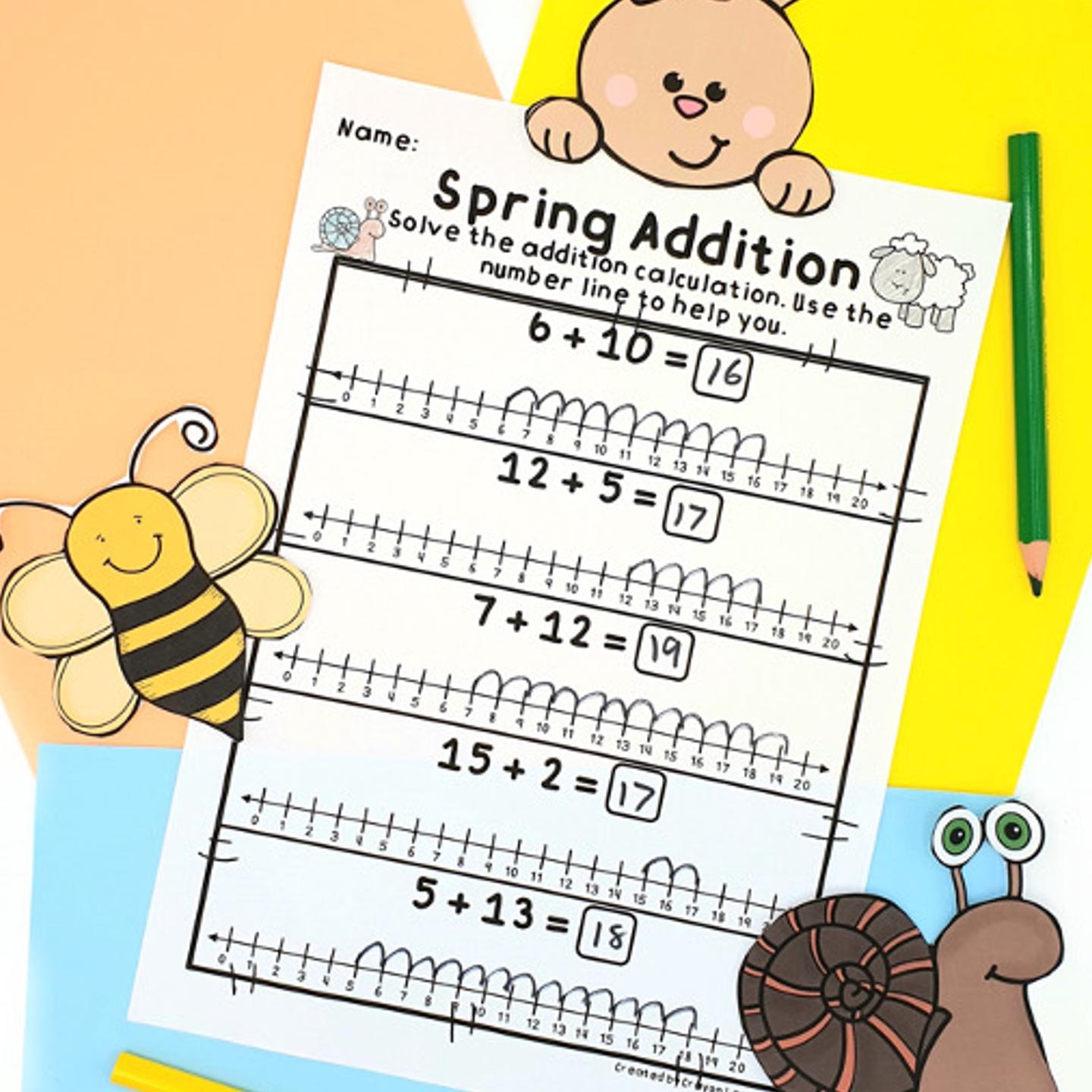 Addition Within 20 Practise Worksheets for Kids Spring Homeschool ...