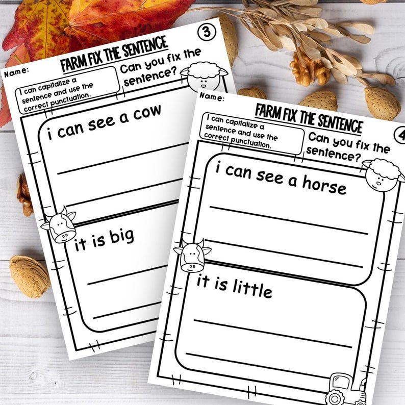 Sentence Writing Practise Worksheets for Kids Farm Homeschool Sentence ...