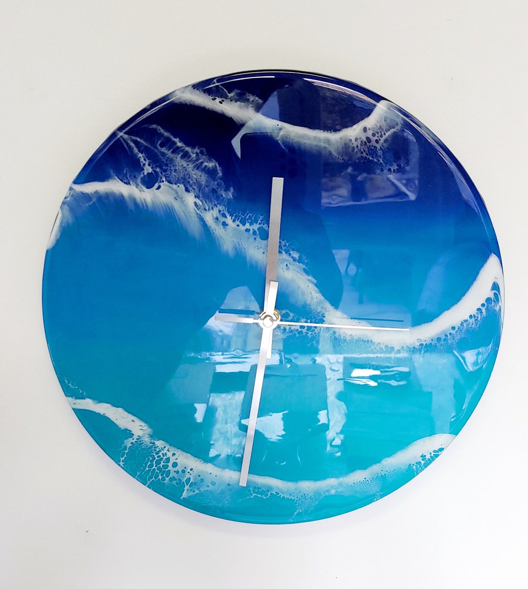 30cm Ocean Resin Clock, Resin Clock on Wood Base, Christmas Resin Gift ...