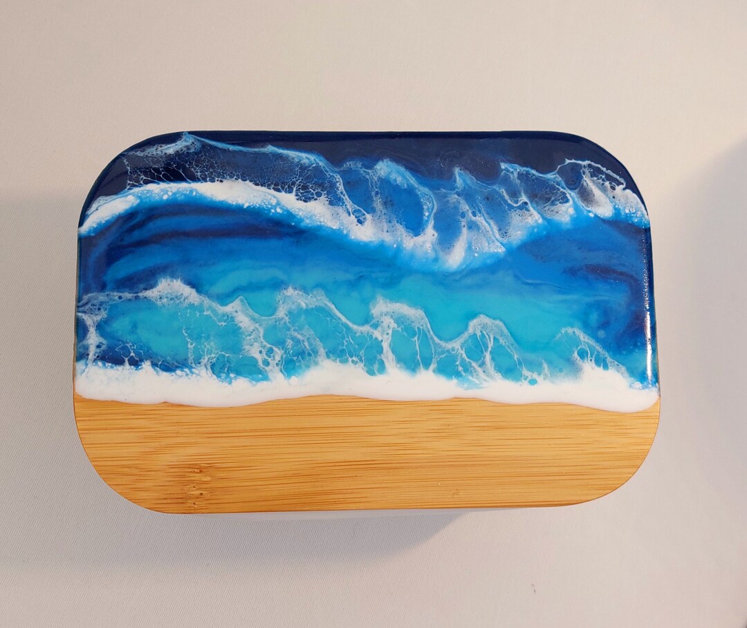 Resin Ocean Butter Dish: Ceramic Base, Bamboo Lid. Valentine Resin Gift ...