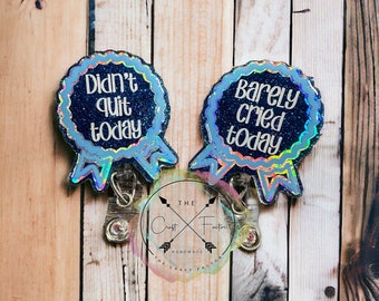 Barely Cried Today Award Ribbon Badge Reel, Award Badge Pull, Pink and ...