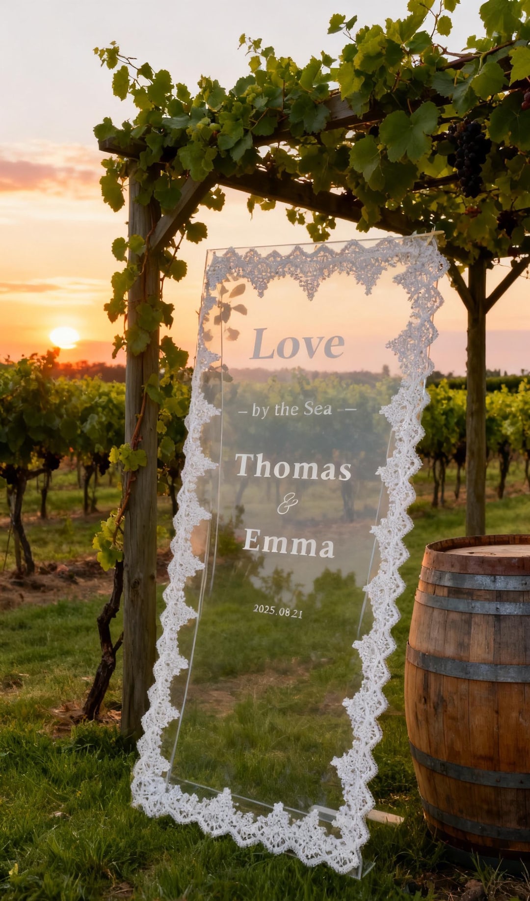 Personalized Names Date Sheer Tulle Wedding Welcome Sign: Lace Edge ...