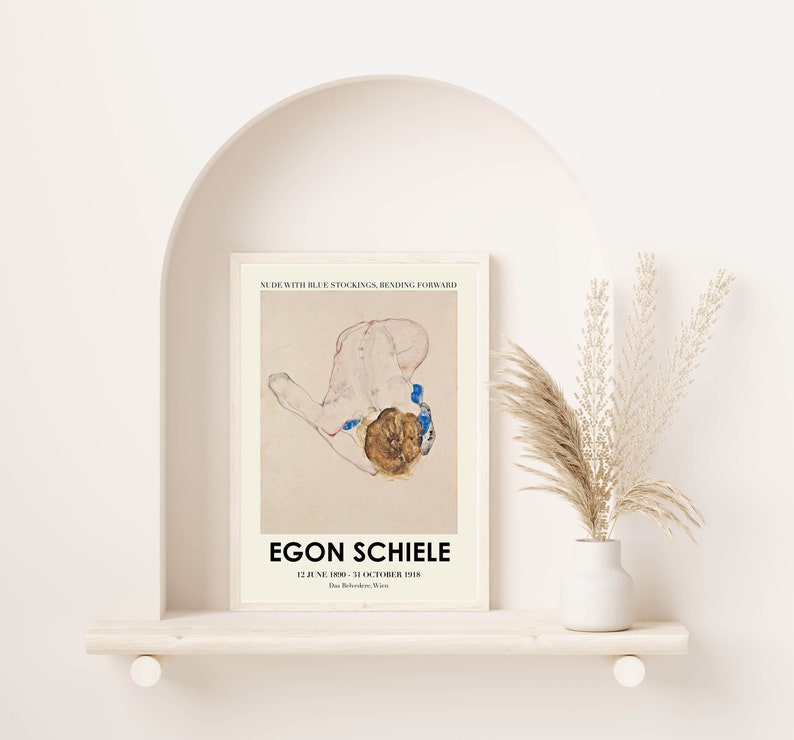 EGON SCHIELE Nude Woman Sketch Nude With Blue Stockings | Etsy Hong Kong