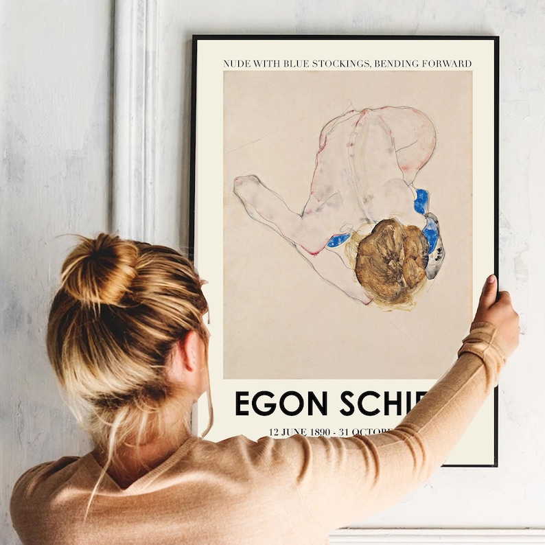 EGON SCHIELE Nude Woman Sketch Nude With Blue Stockings - Etsy