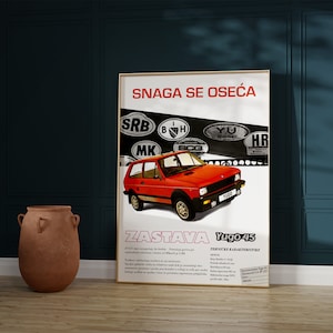 Yugo Zastava / Yugoslavia Nostalgic Car Poster / Retro Wall Art ...