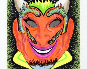 Vintage Halloween Scary Red Devil Plastic Face Mask Costume Decor - Etsy