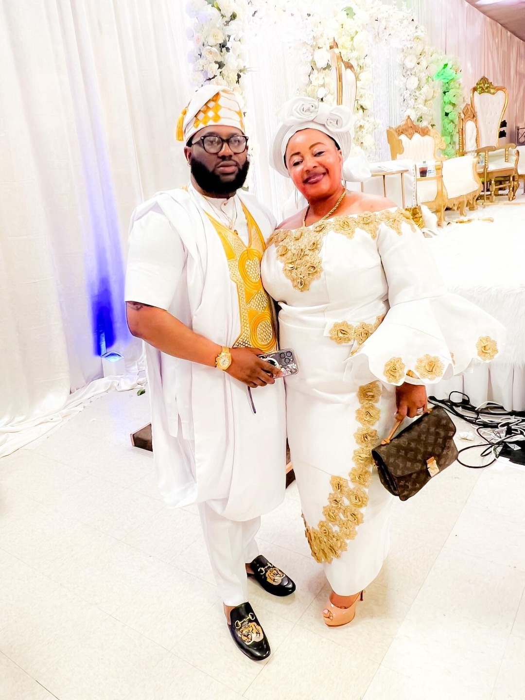 Aso Oke Full Complete Set Metallic Aso Oke for Wife and White - Etsy