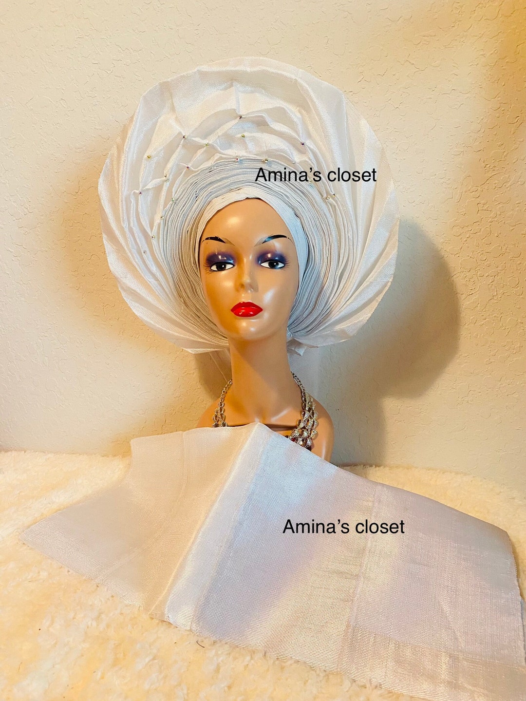 White Autogele and Shouldergear Ready to Wear Head Tie for - Etsy